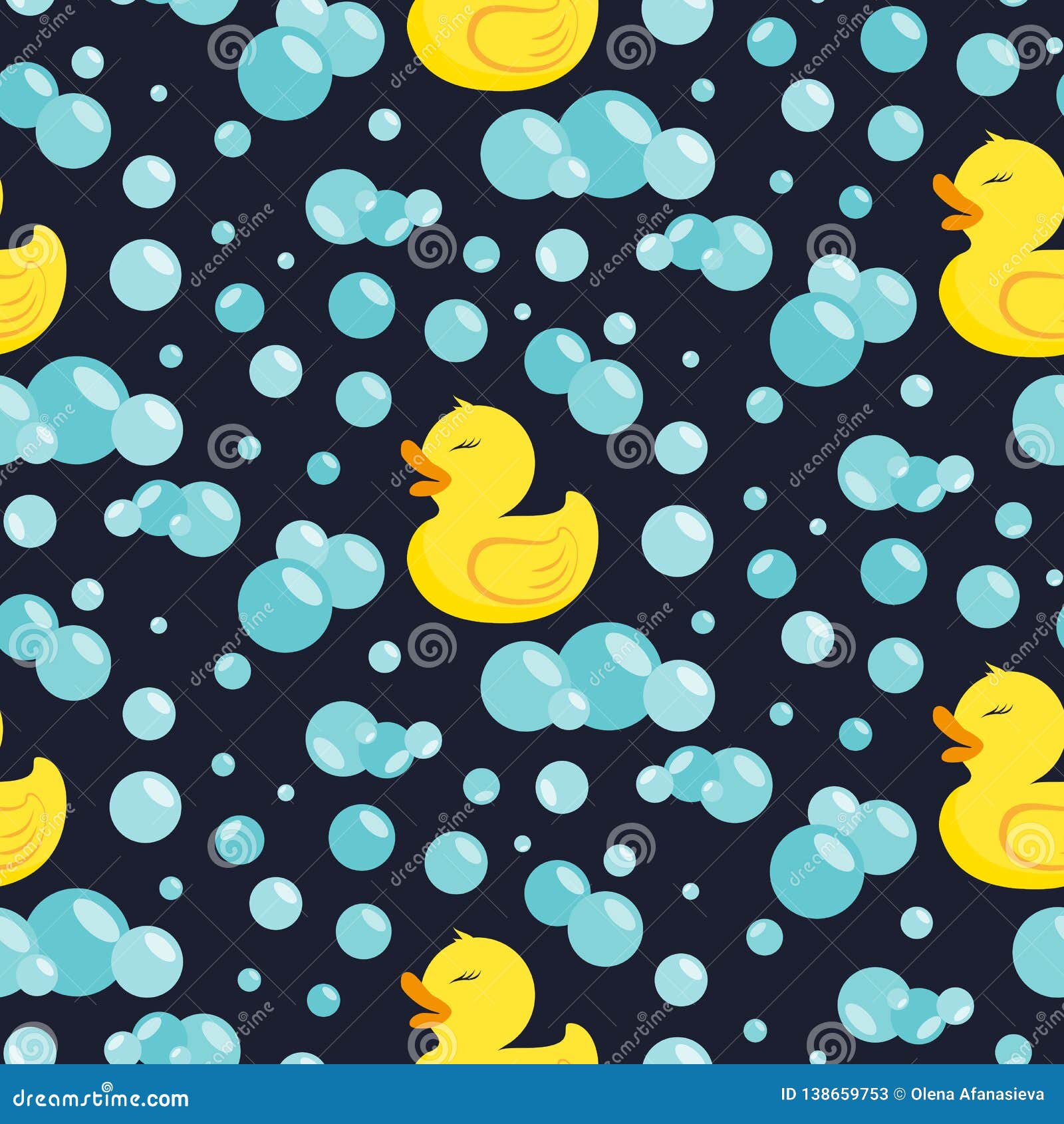 Rubber Duck In Soap Bubbles Seamless Pattern Stock Illustration