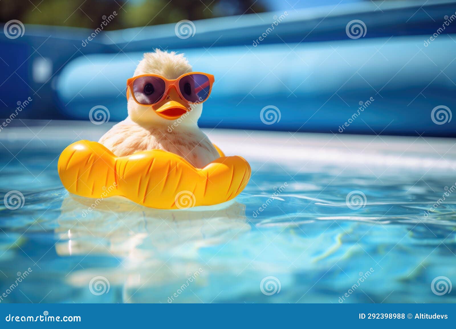 Rubber Duck with Sunglasses on a Pool Float Stock Photo - Image of ...