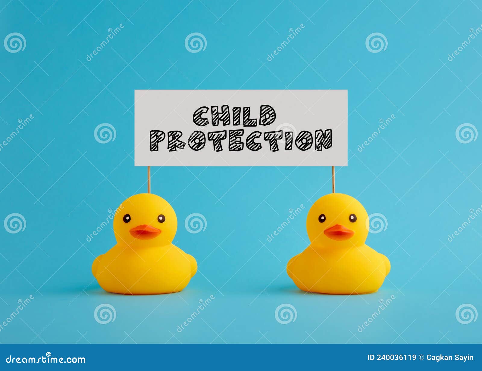 Rubber Ducks Carry a Signboard with the Message Child Protection Stock ...