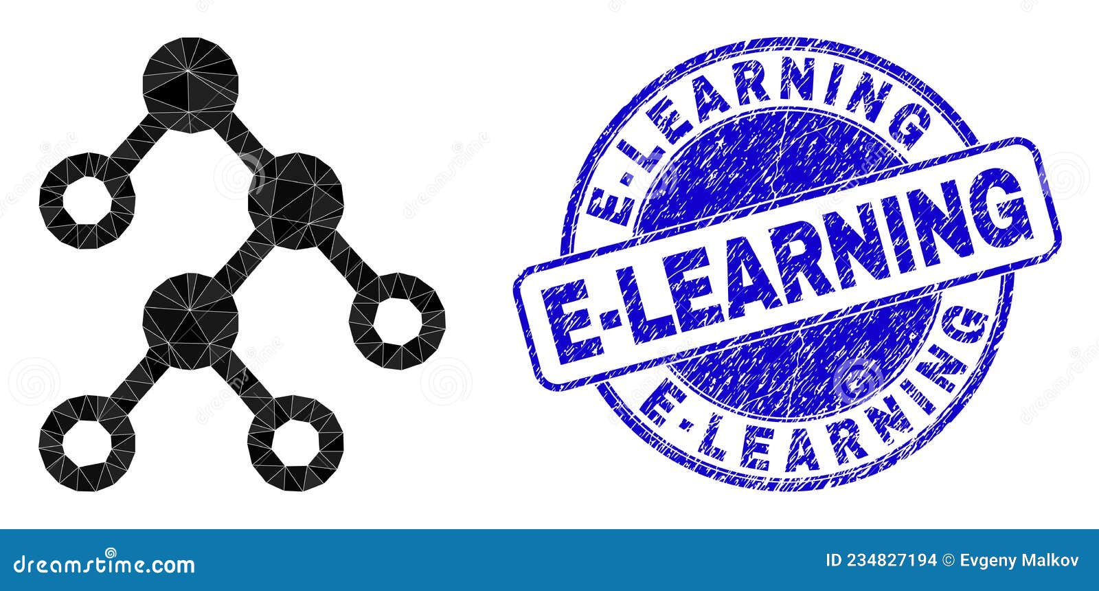 Rubber E-Learning Round Stamp and Binary Nodes Low-Poly Icon Stock ...