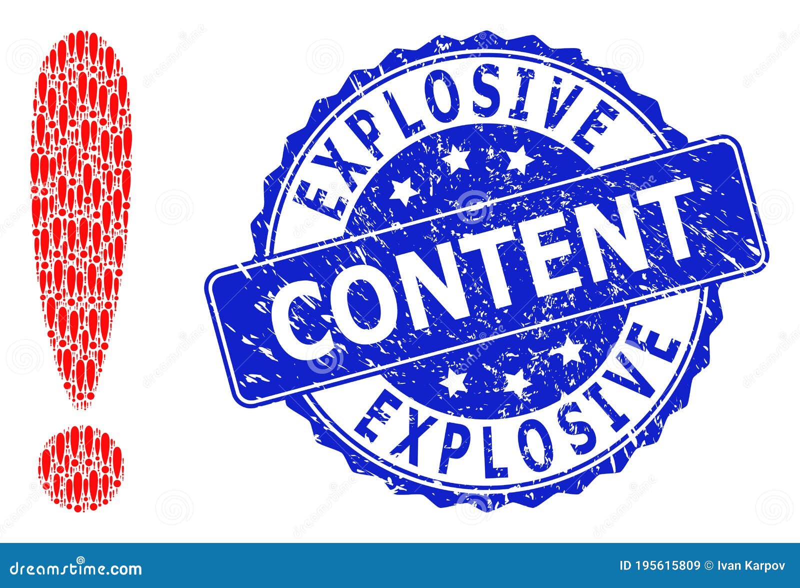 Rubber Explosive Content Round Stamp and Recursive Exclamation Sign ...