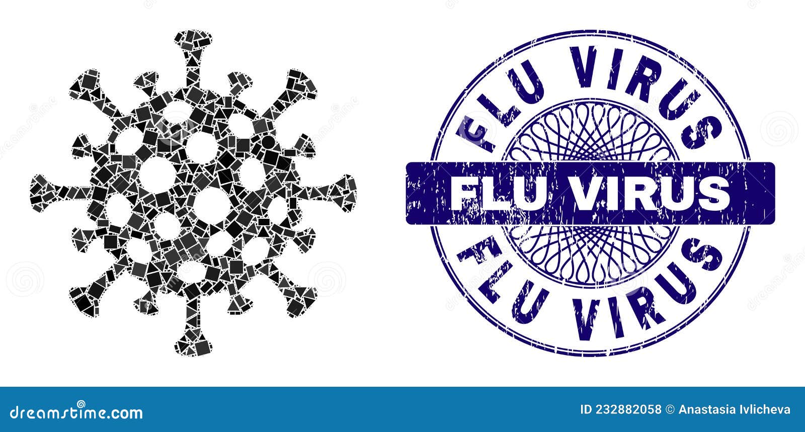 Rubber Flu Virus Stamp Seal and Geometric Flu Virus Mosaic Stock Vector ...