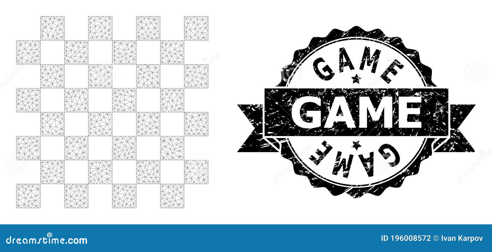 Rubber Game Ribbon Seal Stamp and Mesh Network Chess Board Stock Vector ...
