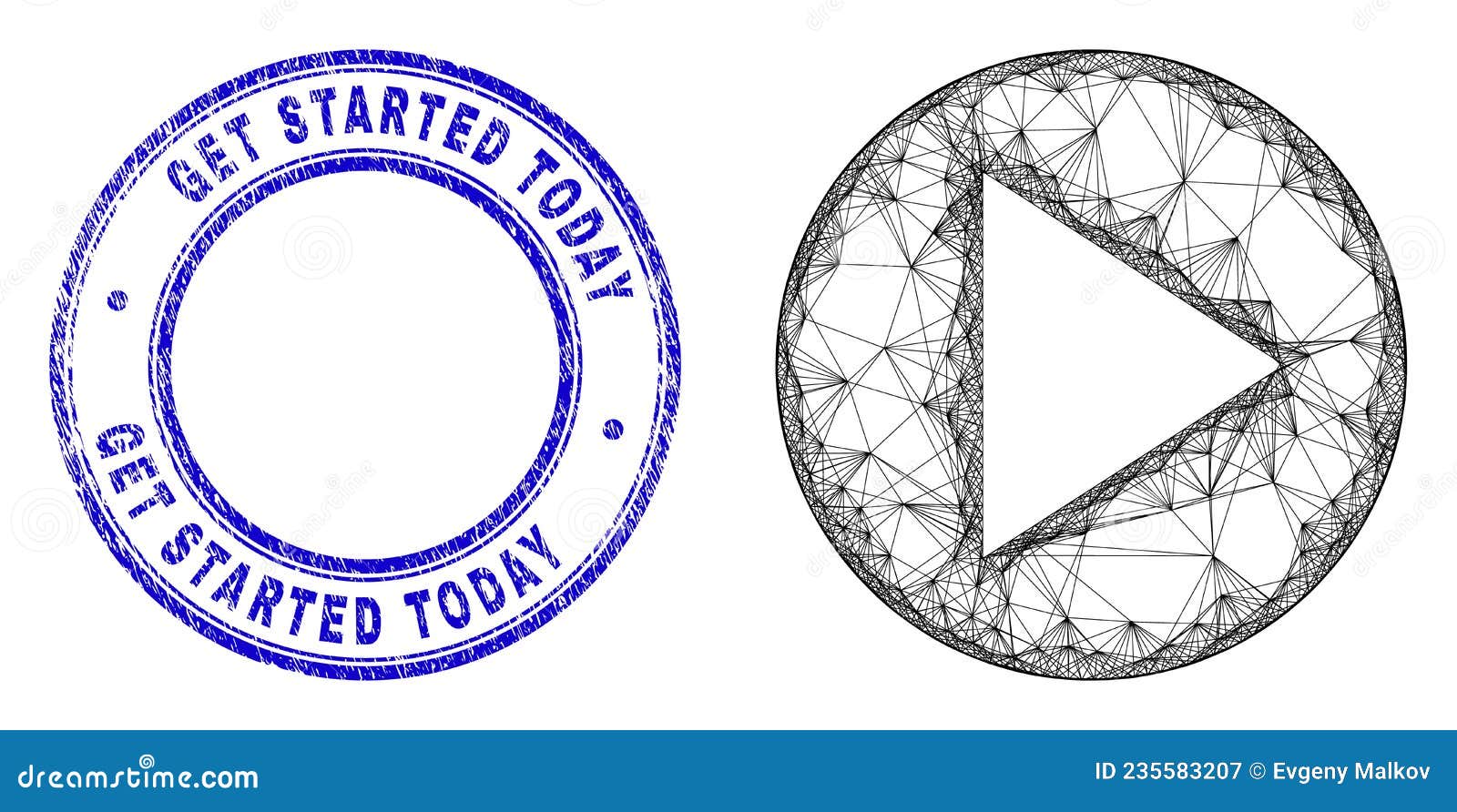 Rubber Get Started Today Badge and Network Irregular Mesh Round Play ...