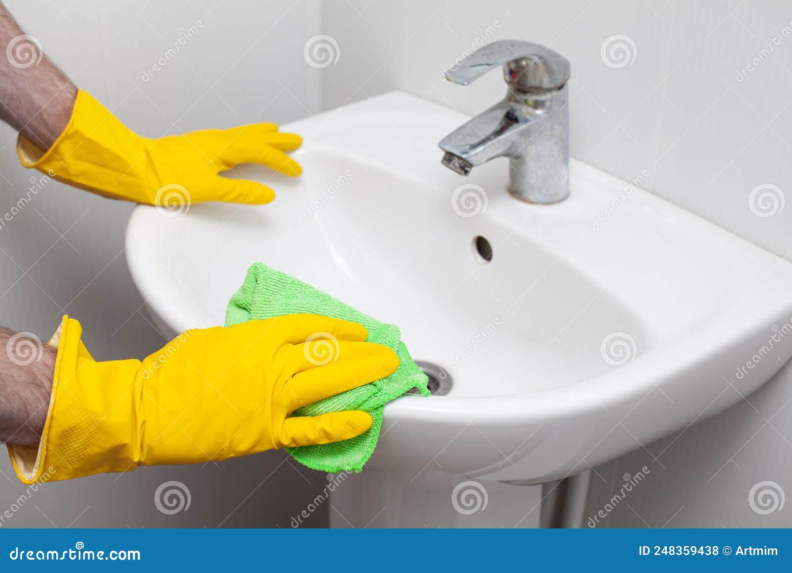 Rubber Gloved Hand Cleaning Sink with Duster Stock Photo - Image of ...