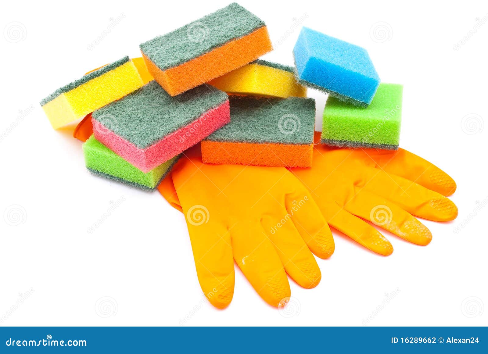 Rubber Gloves And Kitchen Sponges Stock Photo - Image of hand, rubber ...