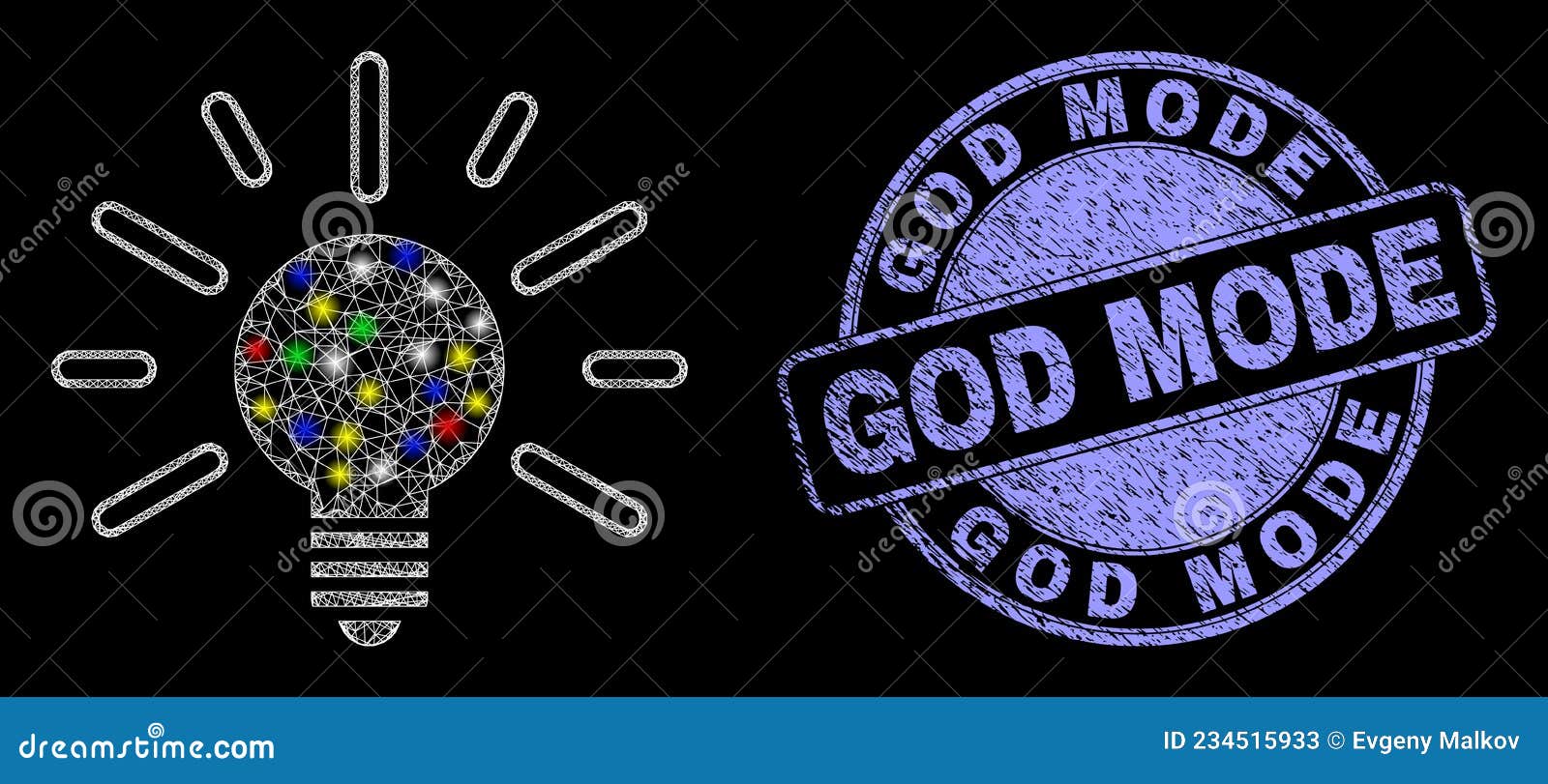 Rubber God Mode Watermark and Glitter Network Bulb Light Stock Vector ...