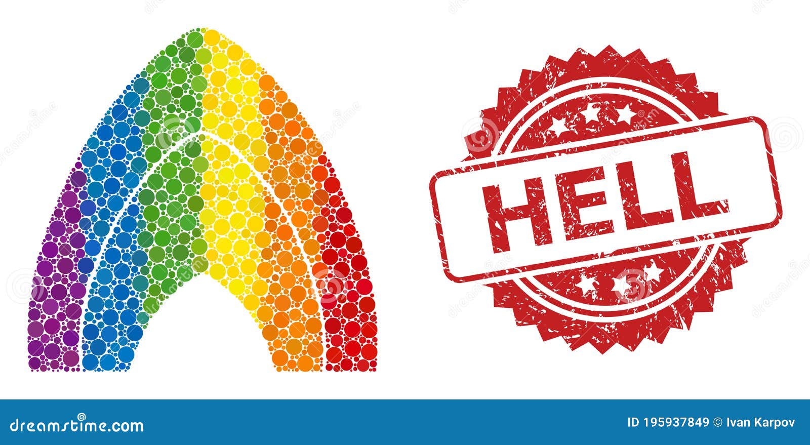 Rubber Hell Stamp and Bright Colored Fire Flame Collage Stock Vector ...