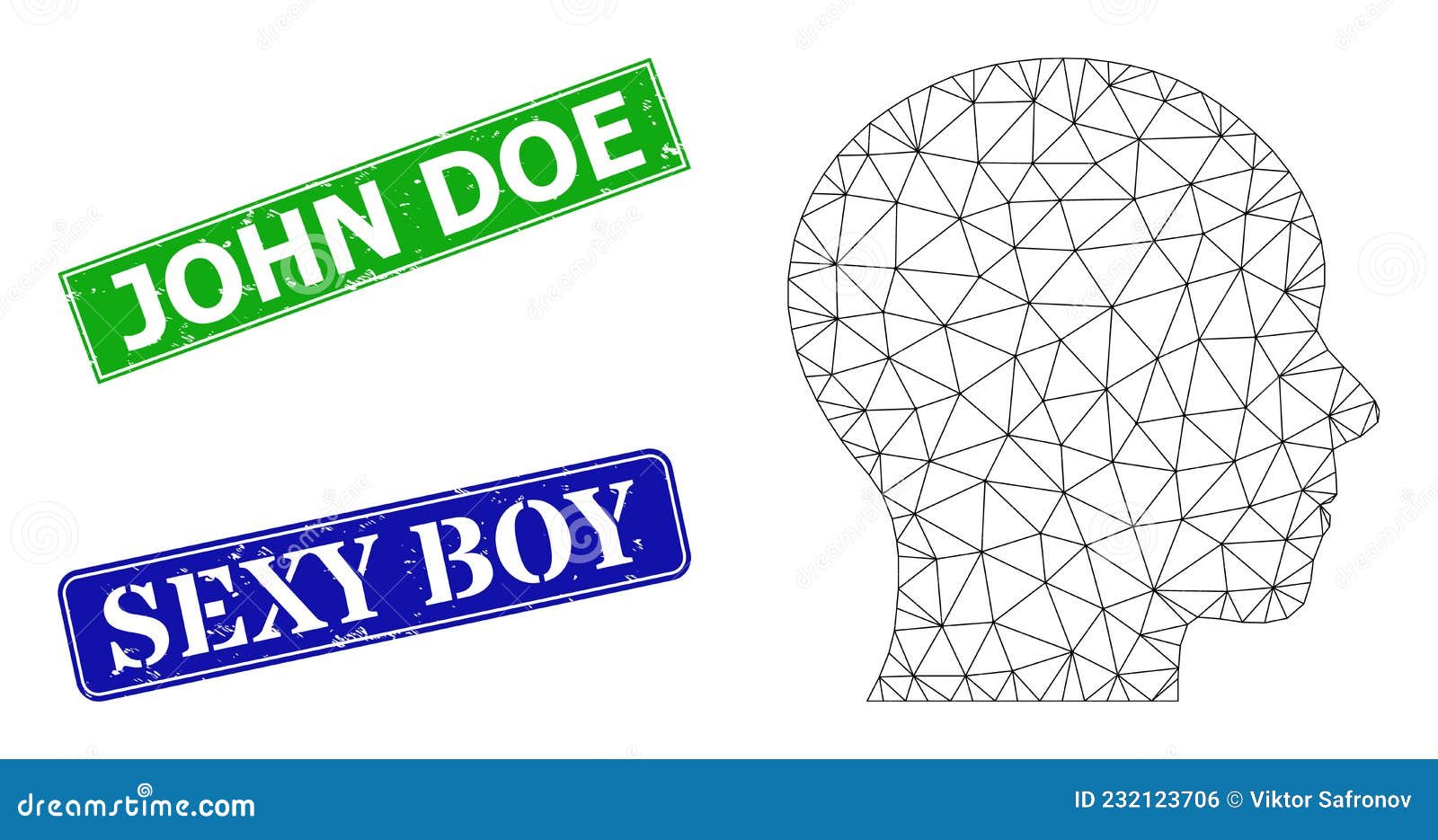 Rubber John Doe Badges and Triangular Mesh Human Head Icon Stock Vector ...