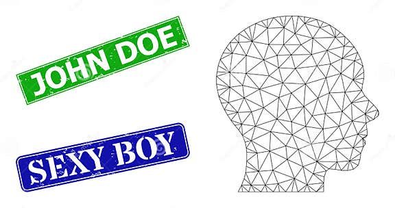Rubber John Doe Badges and Triangular Mesh Human Head Icon Stock Vector ...