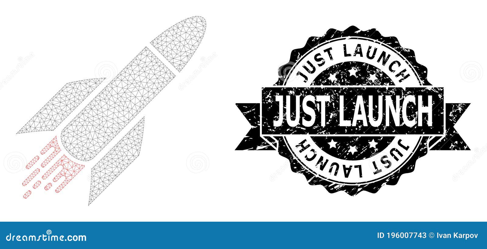 Rubber Just Launch Ribbon Watermark and Mesh Wireframe Rocket Stock ...