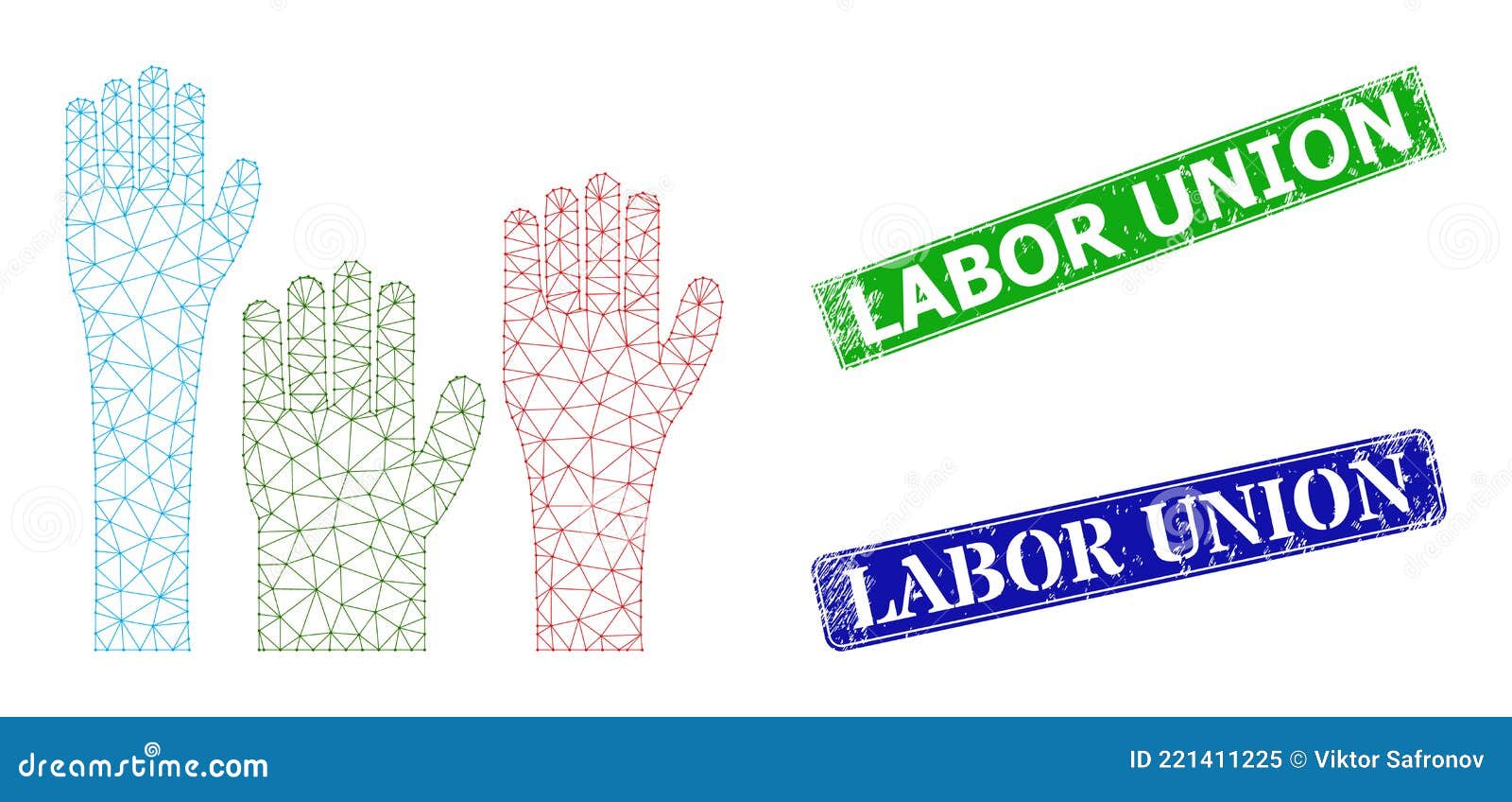 Rubber Labor Union Badges and Triangular Mesh Voting Hands Icon Stock ...