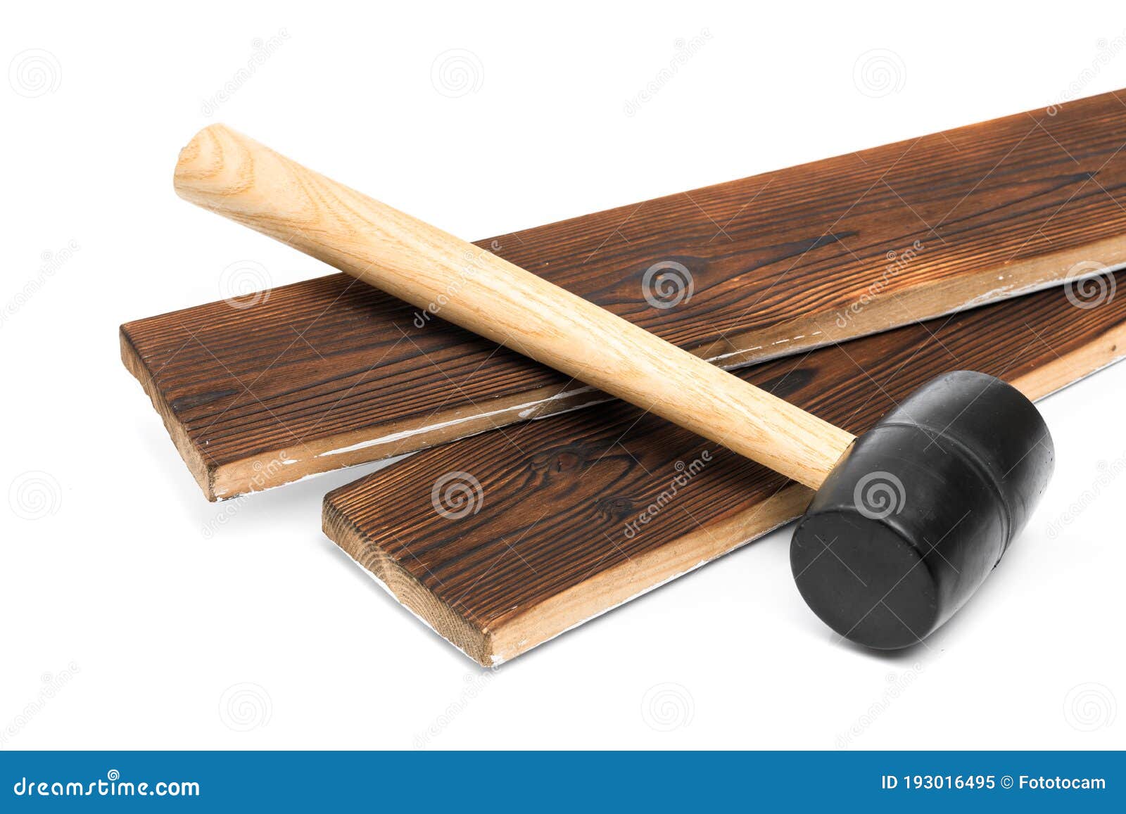 Rubber Mallet with Wooden Boards Isolated on White Background - Image ...