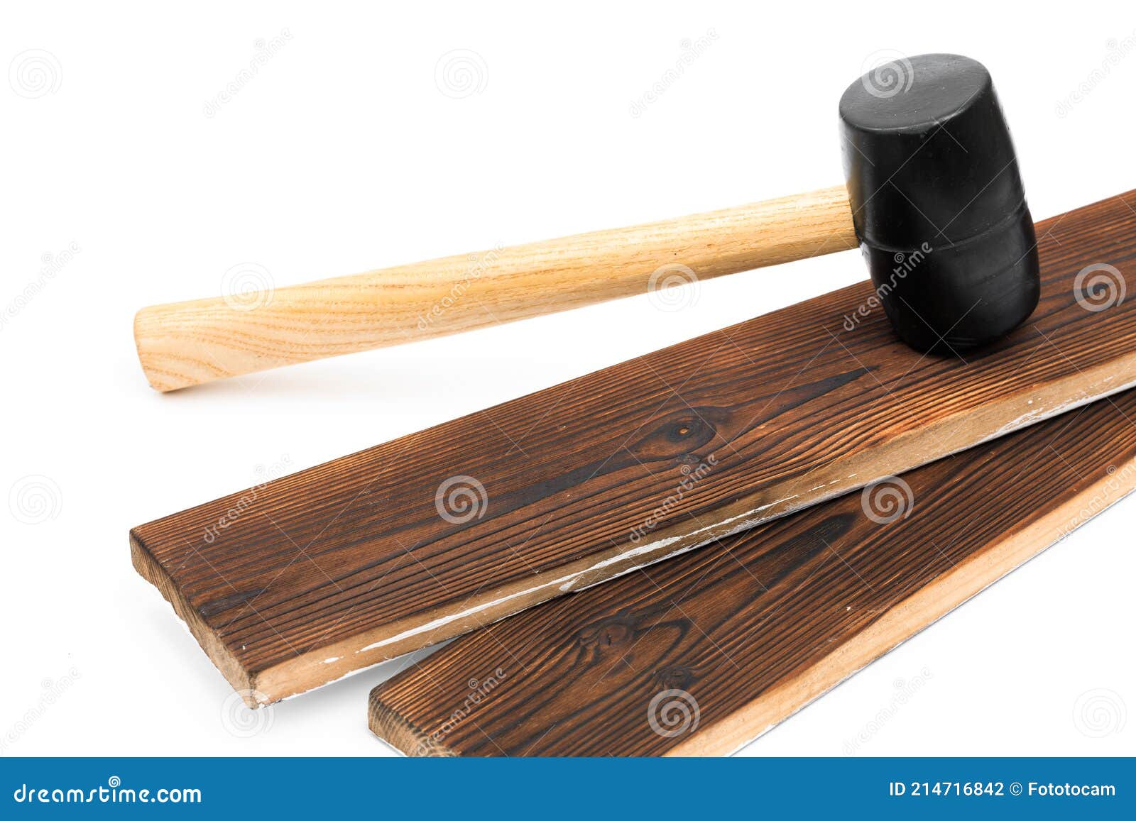 Rubber Mallet with Wooden Boards Isolated on White Background - Image ...