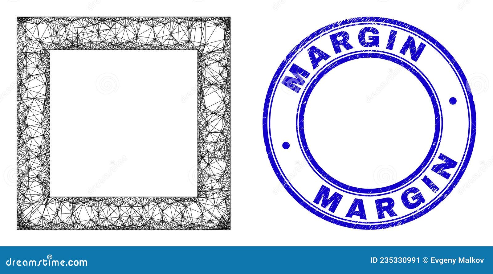 Rubber Margin Stamp Seal and Linear Irregular Mesh Empty Square Icon ...
