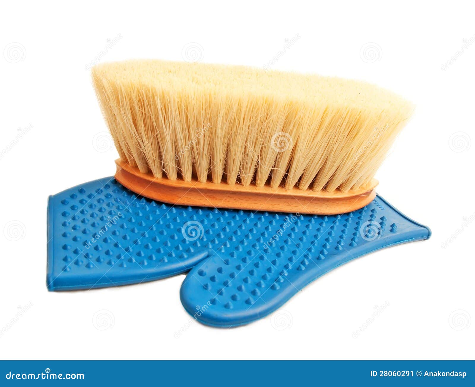 Rubber Mitten and Brush with Long Bristle Stock Image - Image of ...