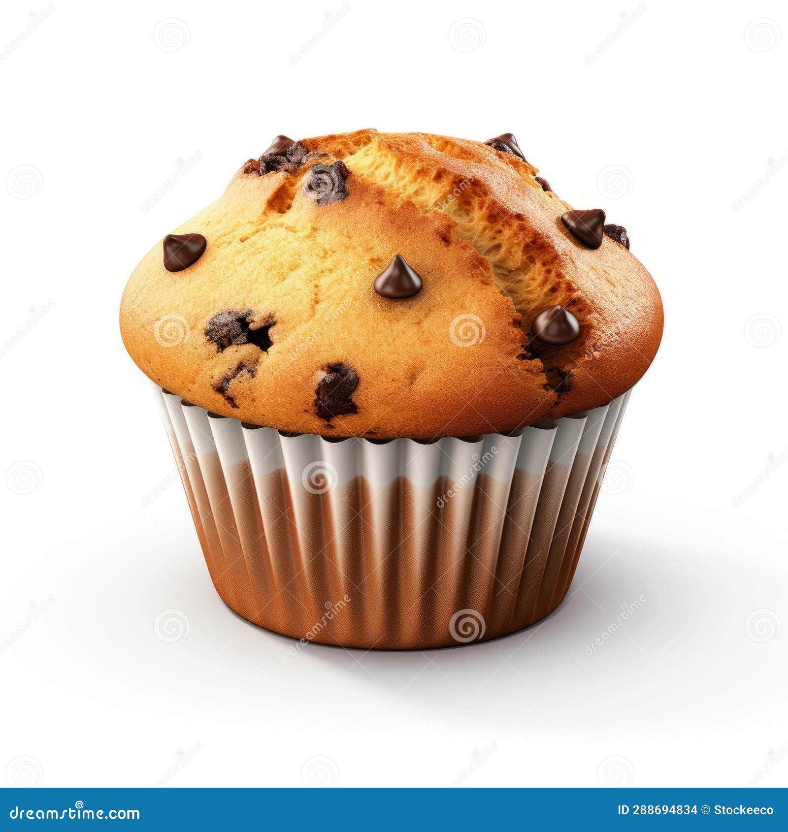 Realistic Chocolate Chip Muffin on White Background Stock Illustration ...