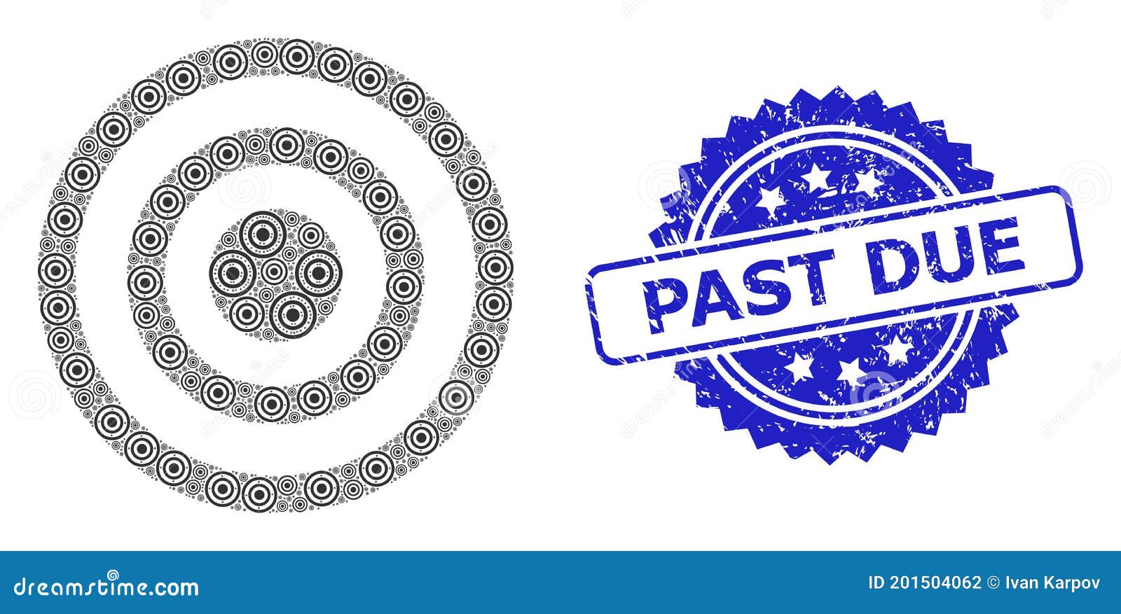 Rubber Past Due Stamp and Recursive Concentric Circles Icon Collage ... Rubber Past Due Stamp and Recursive Concentric Circles Icon Collage ...