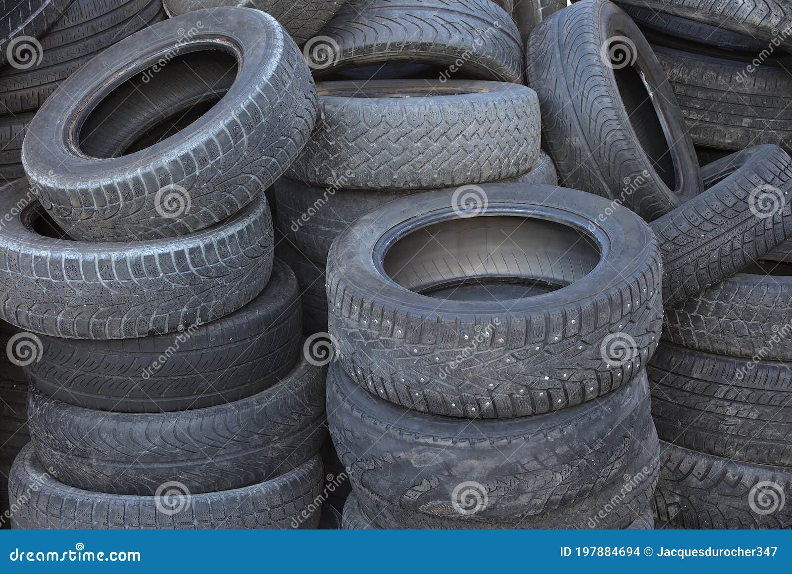 Rubber Recycling Car Tire Old Wheels Waste Stack Stock Photo - Image of ...