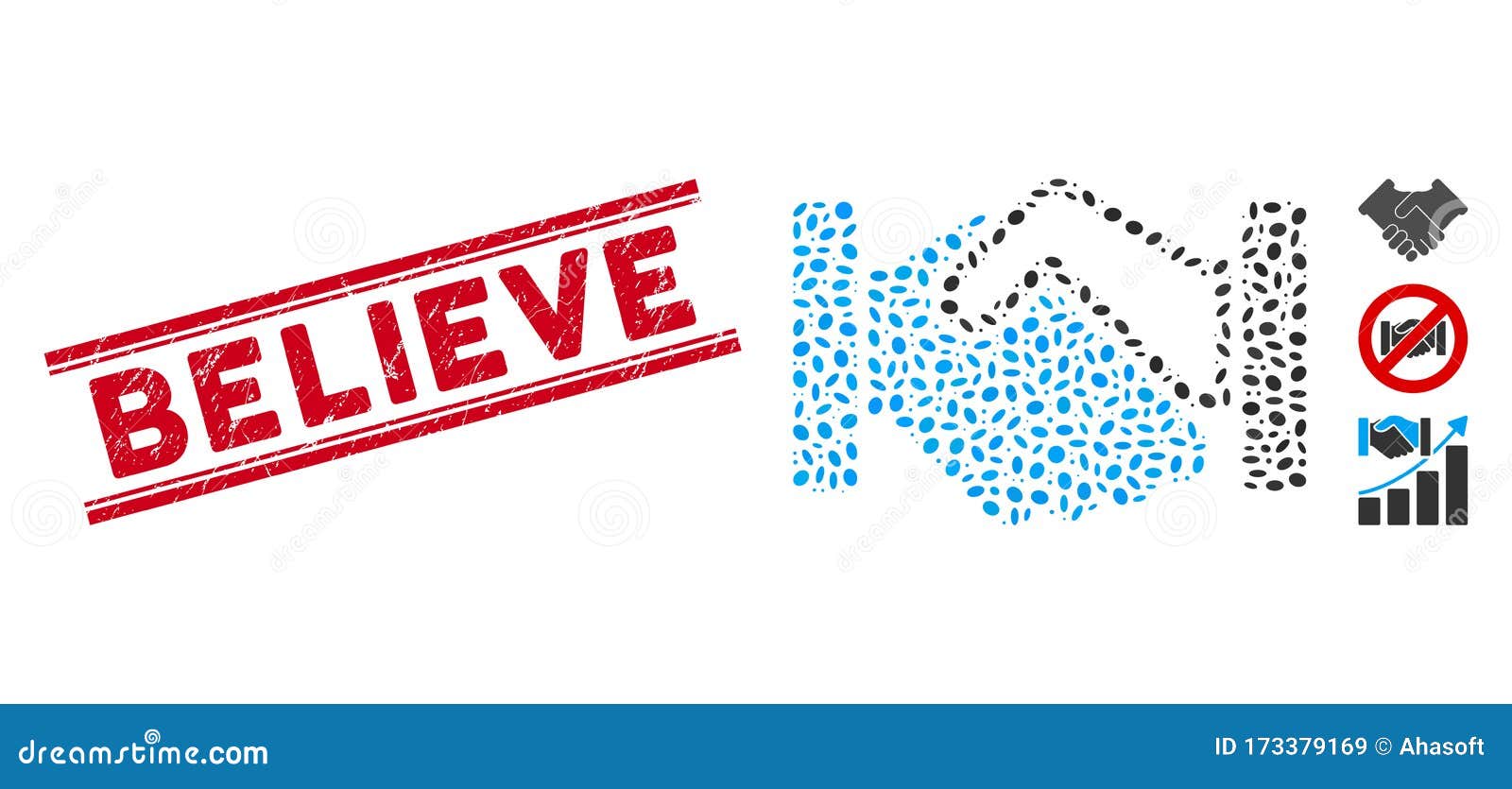 Scratched Believe Line Stamp and Mosaic Handshake Icon Stock ...