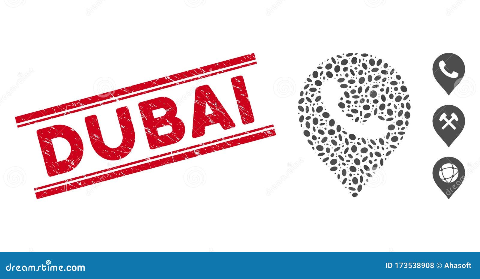 Grunge Dubai Line Seal with Mosaic Phone Receiver Marker Icon Stock ...