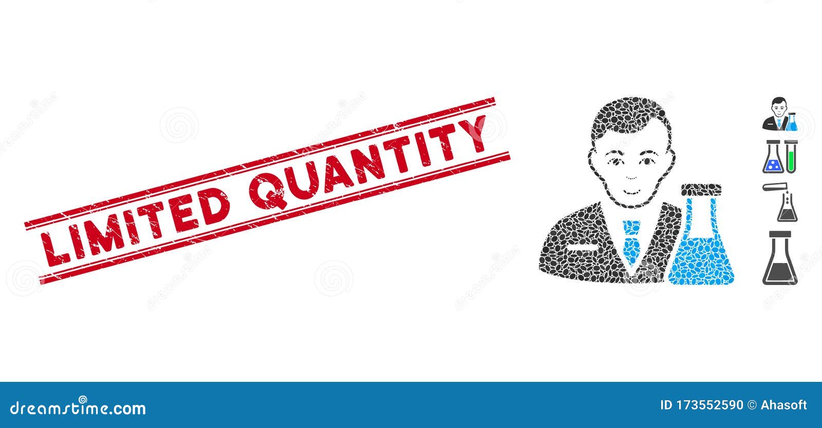 Grunge Limited Quantity Line Seal and Mosaic Chemistry Man Icon Stock ...