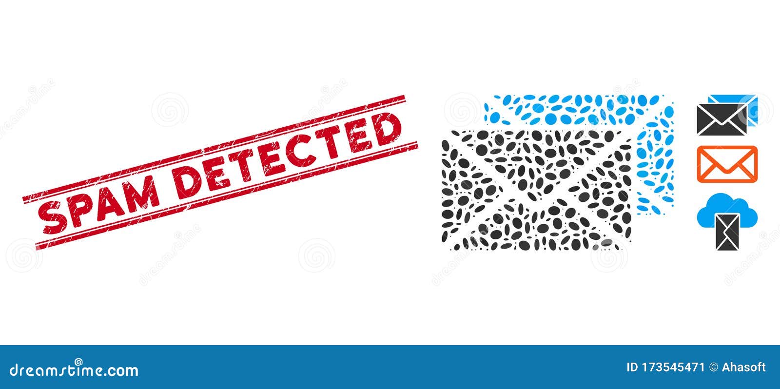 Scratched Spam Detected Line Stamp with Mosaic Mail Envelopes Icon ...
