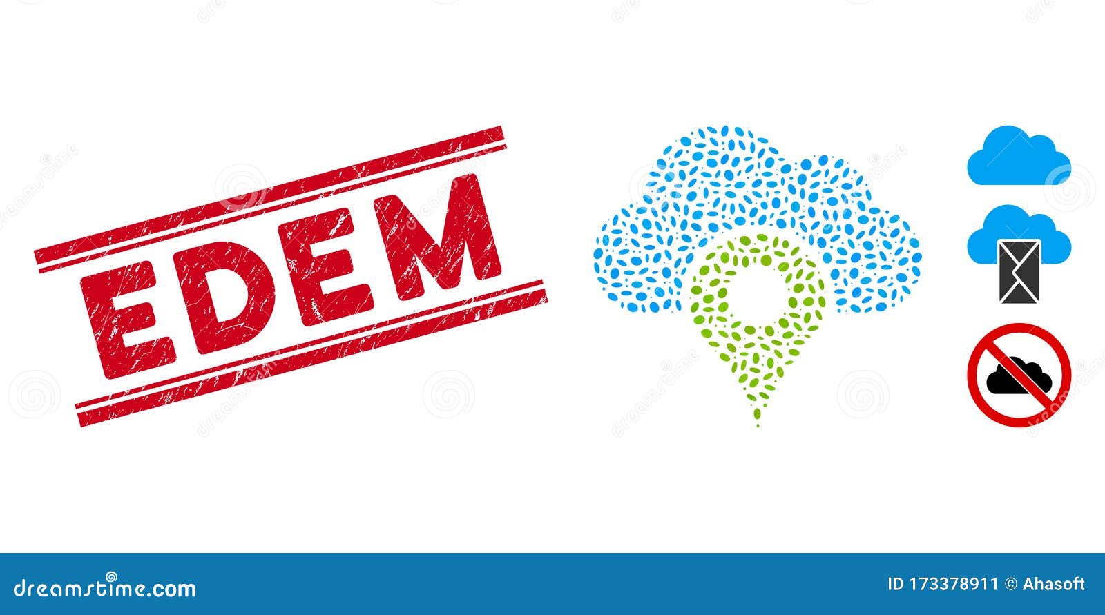 Distress Edem Line Stamp and Collage Cloud Location Icon Stock ...