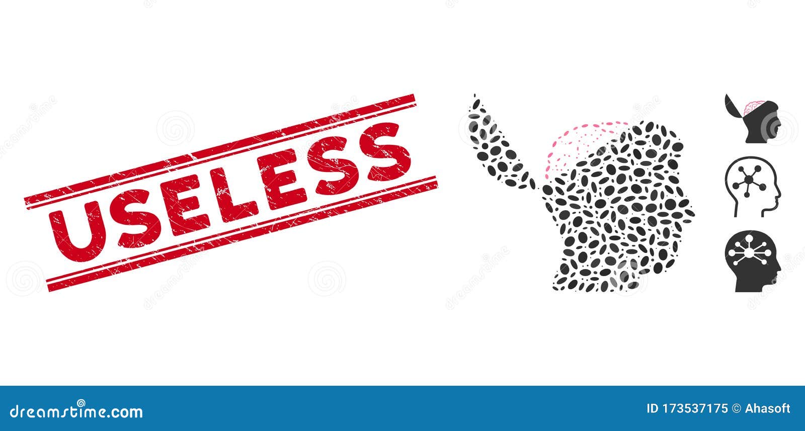 Textured Useless Line Stamp with Collage Open Mind Icon Stock ...