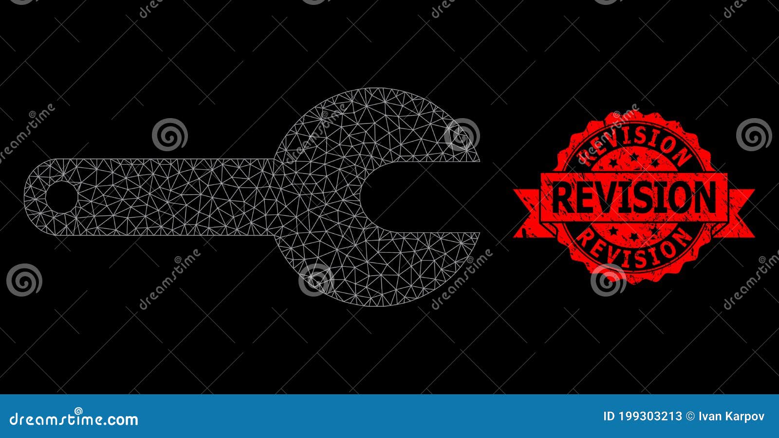 Rubber Revision Stamp Seal and Polygonal Net Spanner Tool Stock Vector ...
