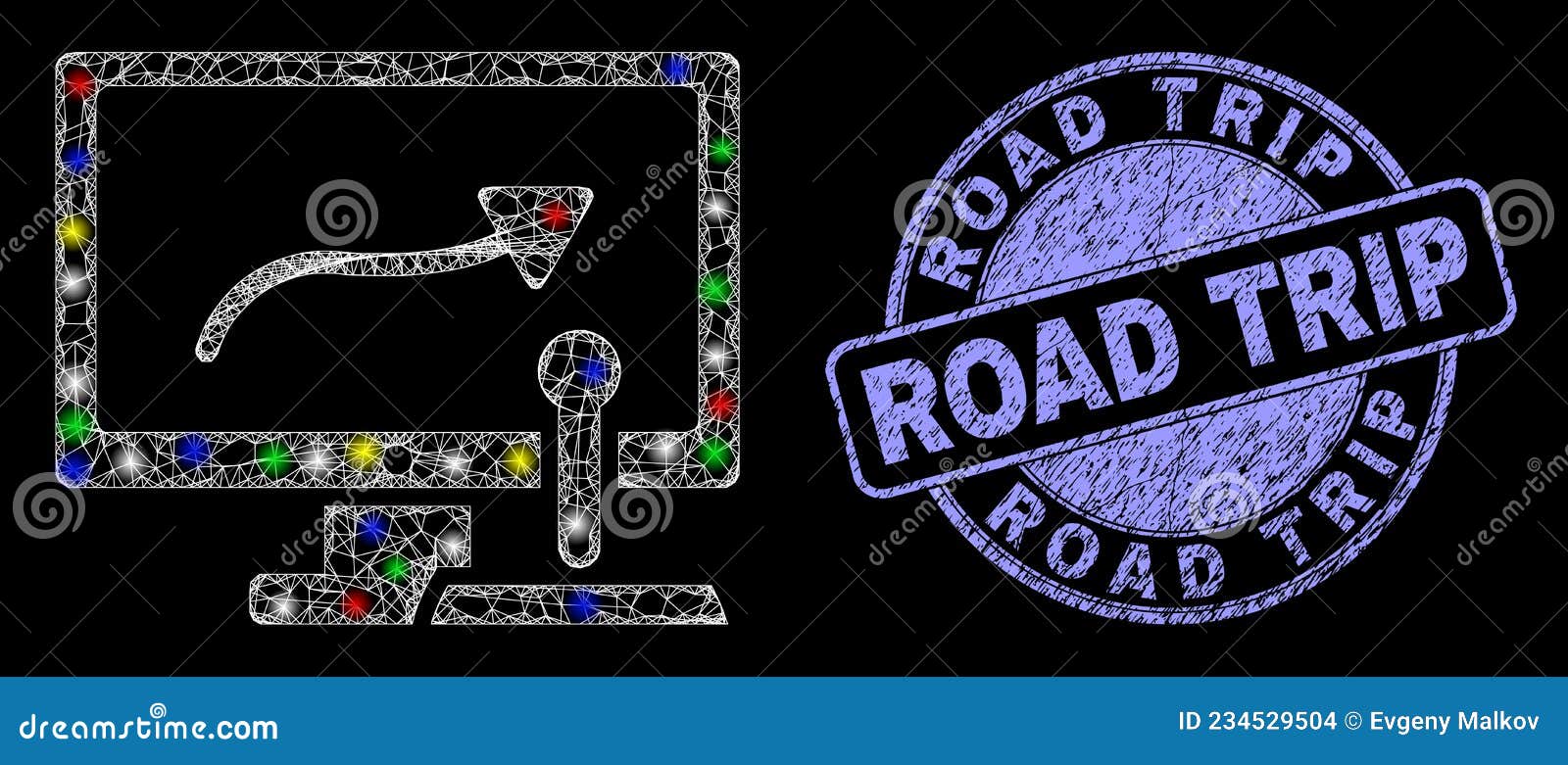 Rubber Road Trip Stamp and Magic Network Remote Control Display Stock ...