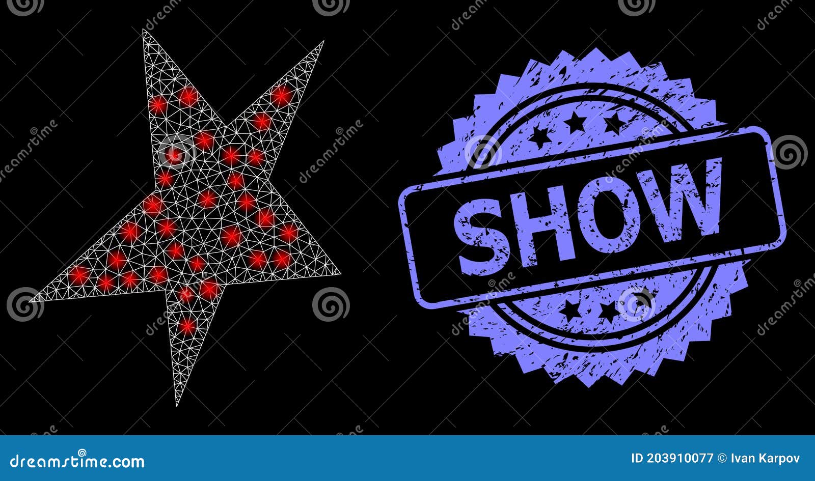 Rubber Show Stamp and Bright Web Network Asymmetrical Star with ...