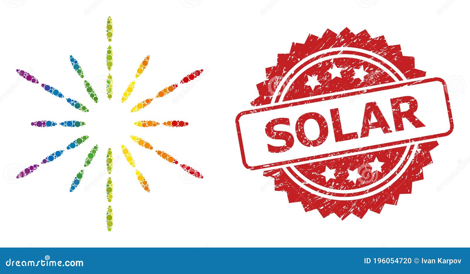 Rubber Solar Stamp and LGBT Sun Rays Collage Stock Vector ...