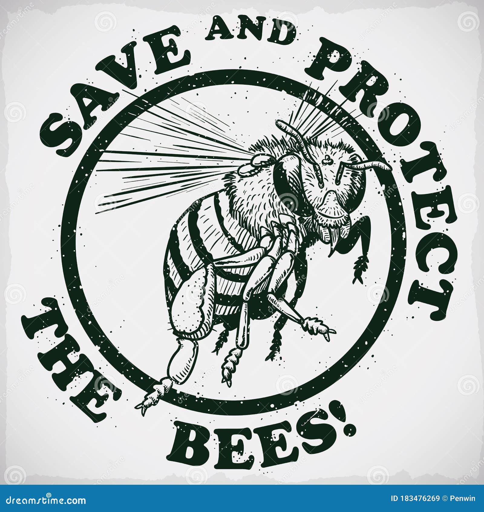 Rubber Stamp with Bee Design To Promoting To Save Bees, Vector ...