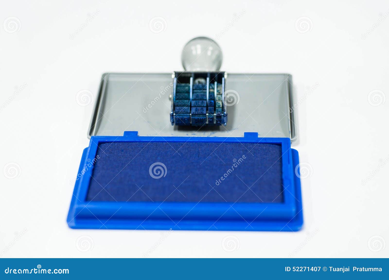 Rubber Stamp and Blue Color Inkpad Stock Image - Image of stamper ...