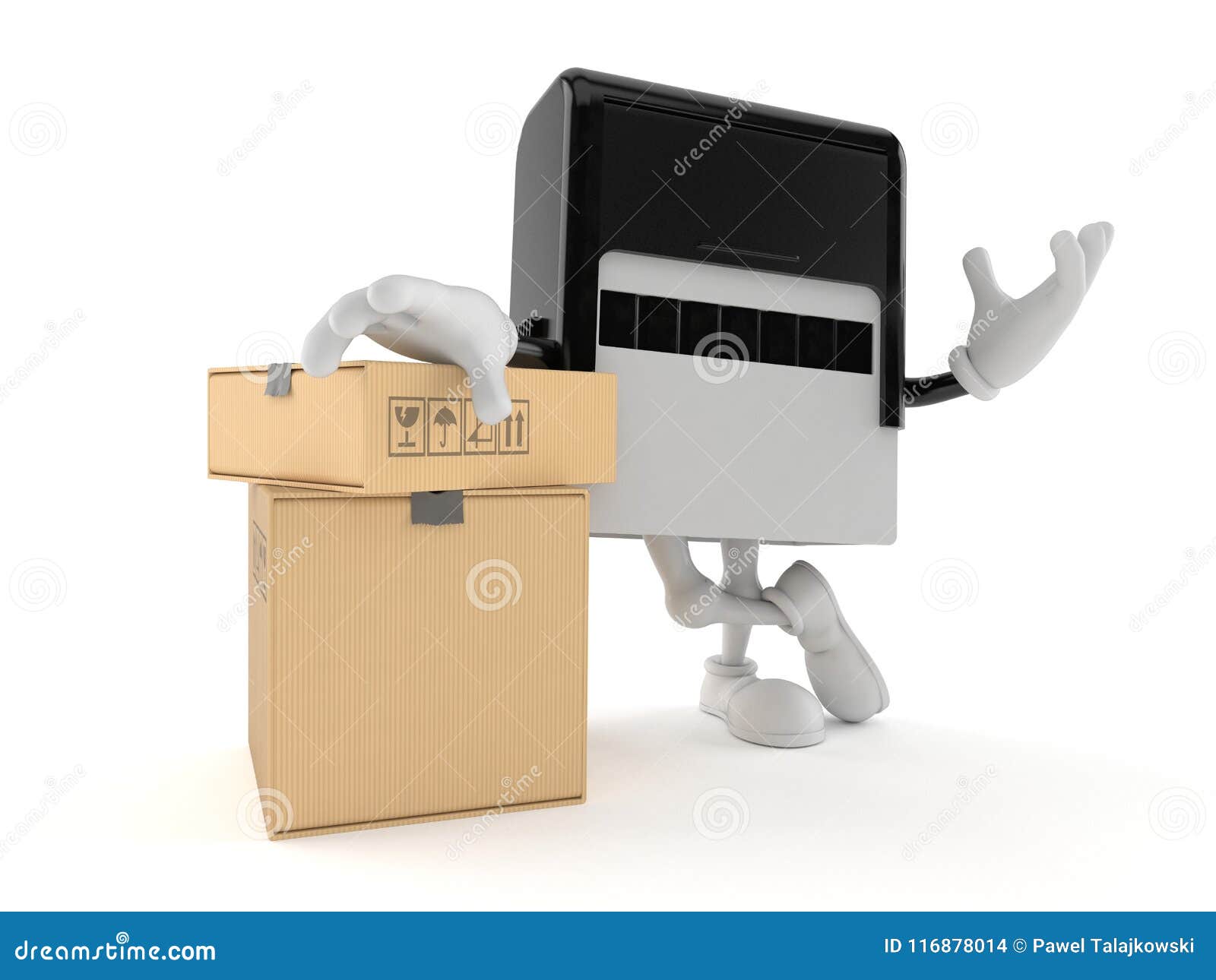 Rubber Stamp Character with Stack of Boxes Stock Illustration ...