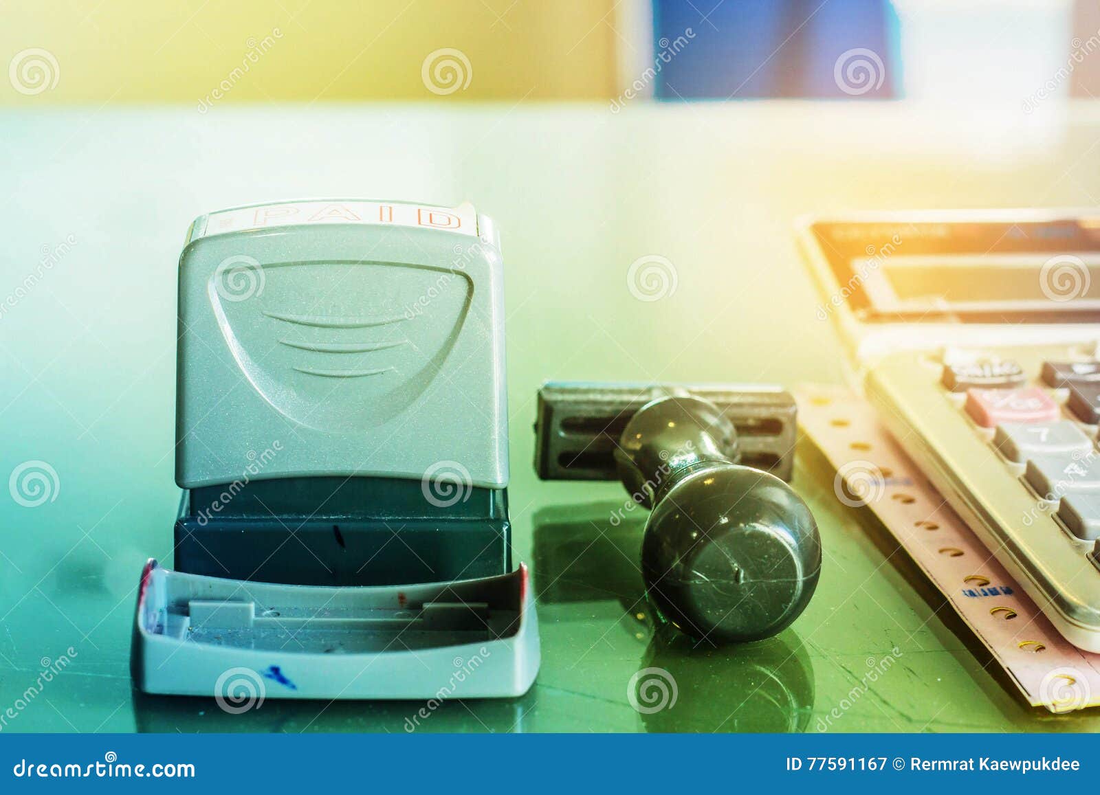 Rubber stamps on the table stock image. Image of office - 77591167