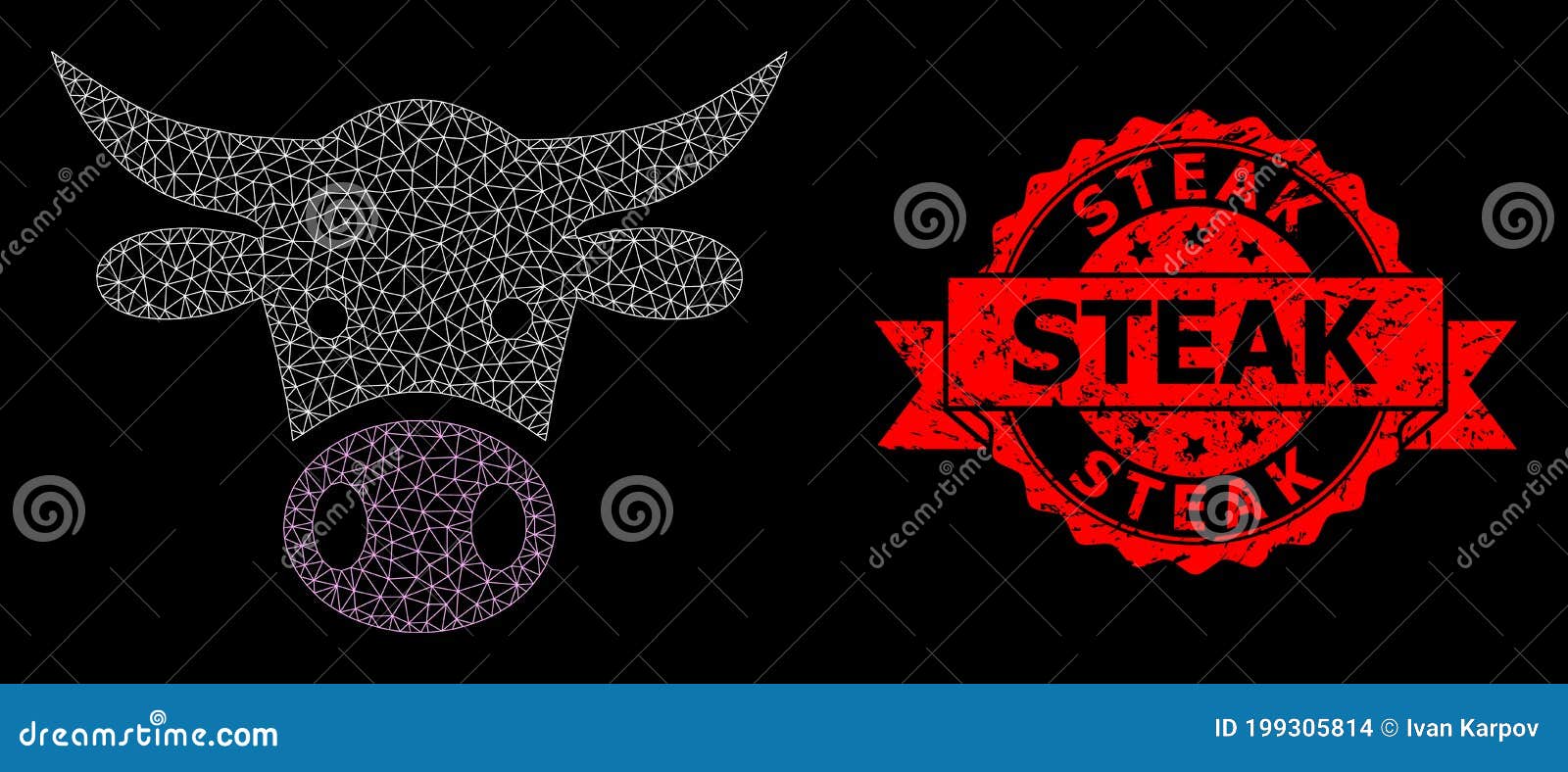 Rubber Steak Seal and Web Net Cow Head Stock Vector - Illustration of ...