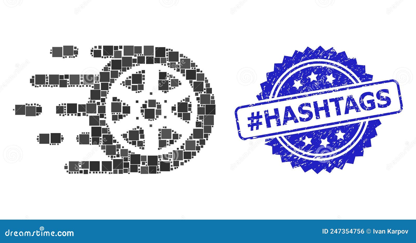 Rubber Tag Hashtags Stamp Seal and Square Dot Collage Car Wheel Stock ...