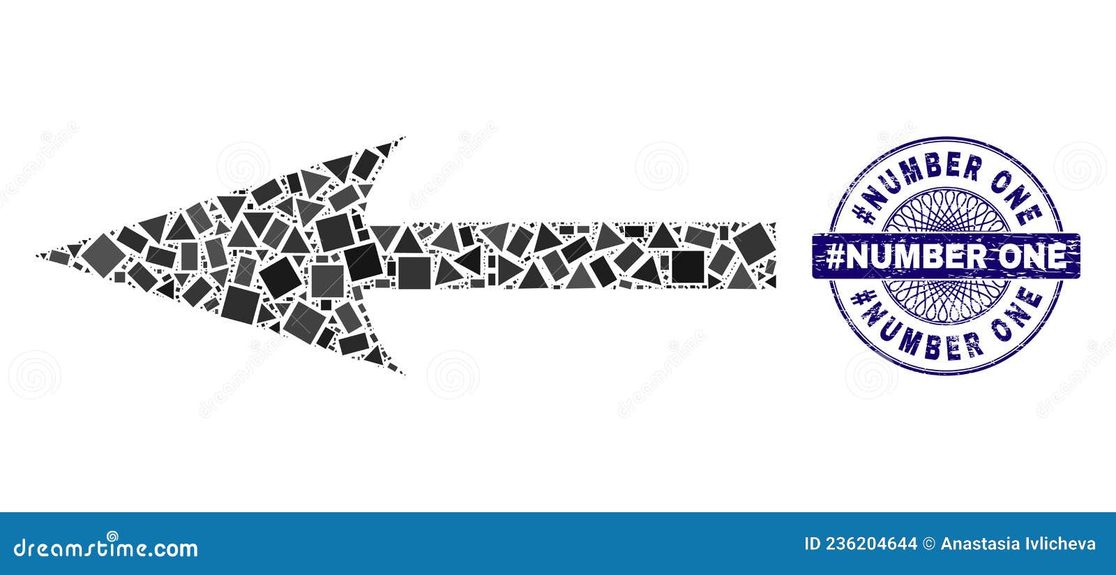 Rubber Tag Number One Stamp Seal and Geometric Sharp Arrow Left Mosaic ...