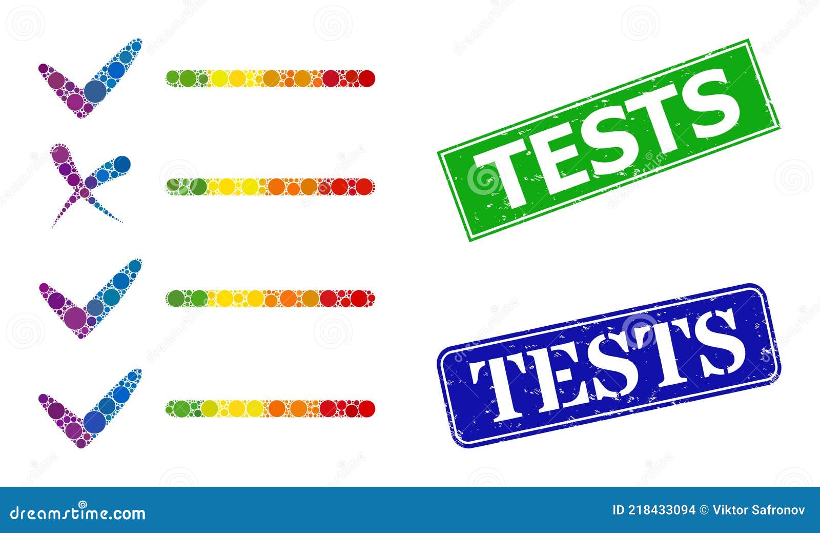 Rubber Tests Badges and Spectral Colored Gradient Dotted Check List ...