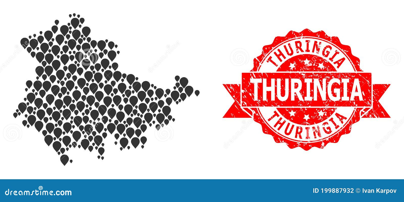 Rubber Thuringia Stamp Seal and Mark Mosaic Map of Thuringia State ...