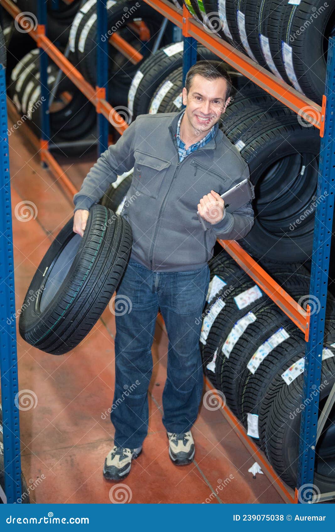 Rubber tire store worker stock photo. Image of vehicle - 239075038