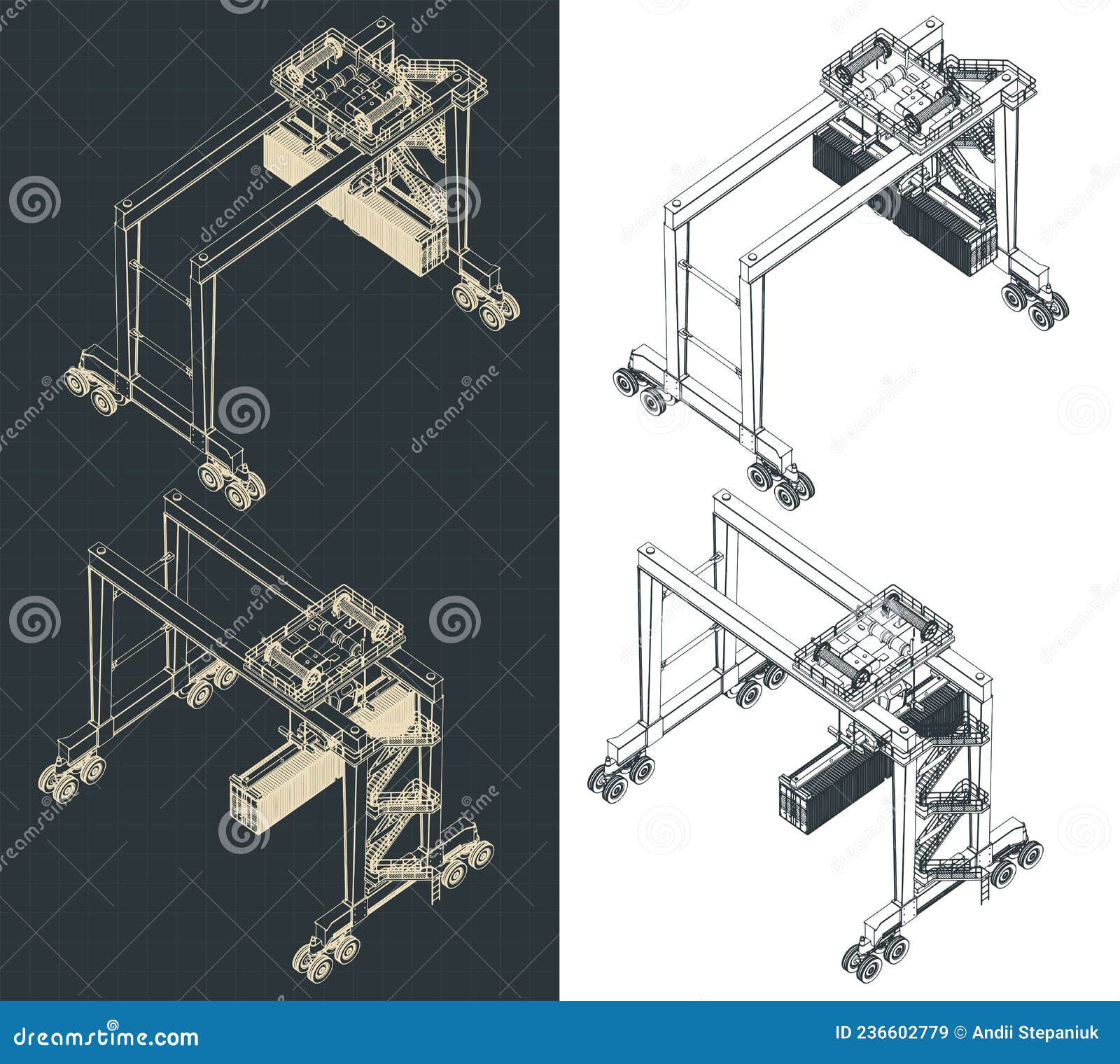Rubber-tired Overhead Gantry Crane Blueprints Cartoon Vector ...