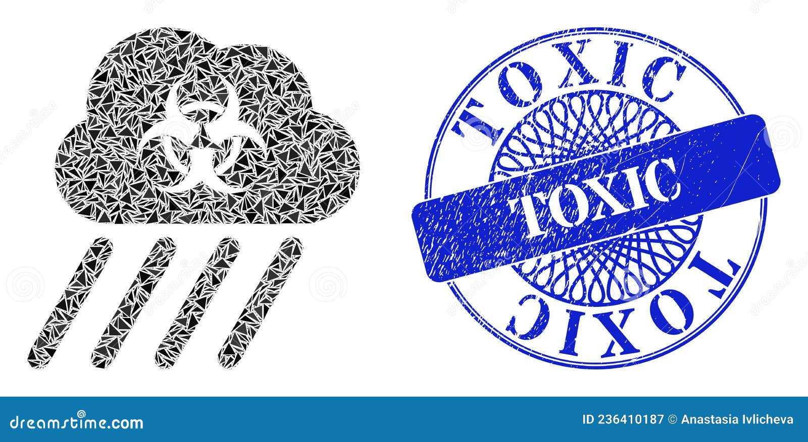 Rubber Toxic Stamp Seal and Triangle Toxic Rain Mosaic Stock Vector ...