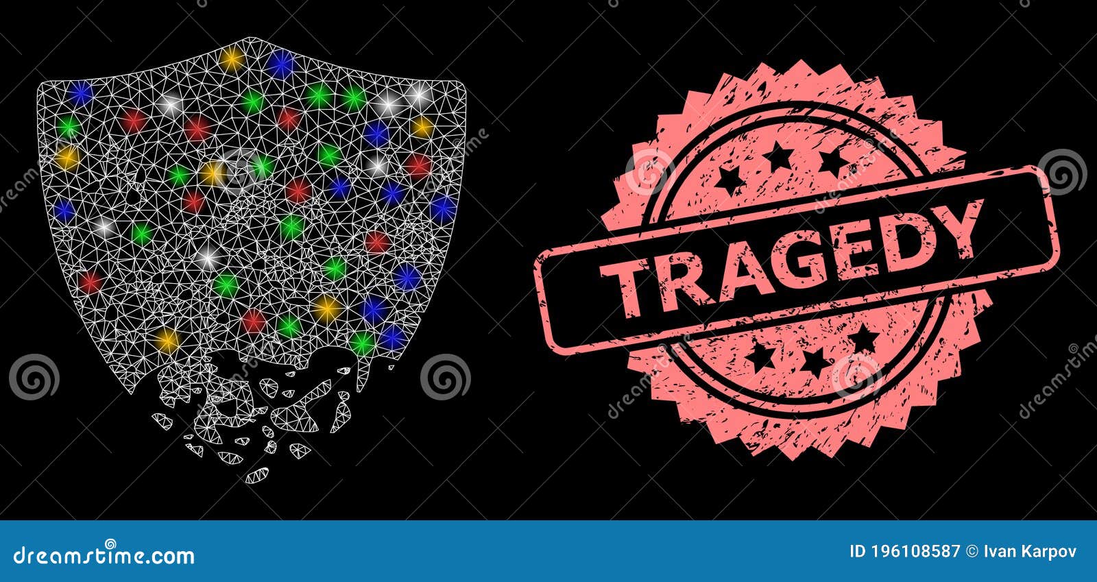Rubber Tragedy Stamp Seal and Network Damaged Shield with Flash Nodes ...