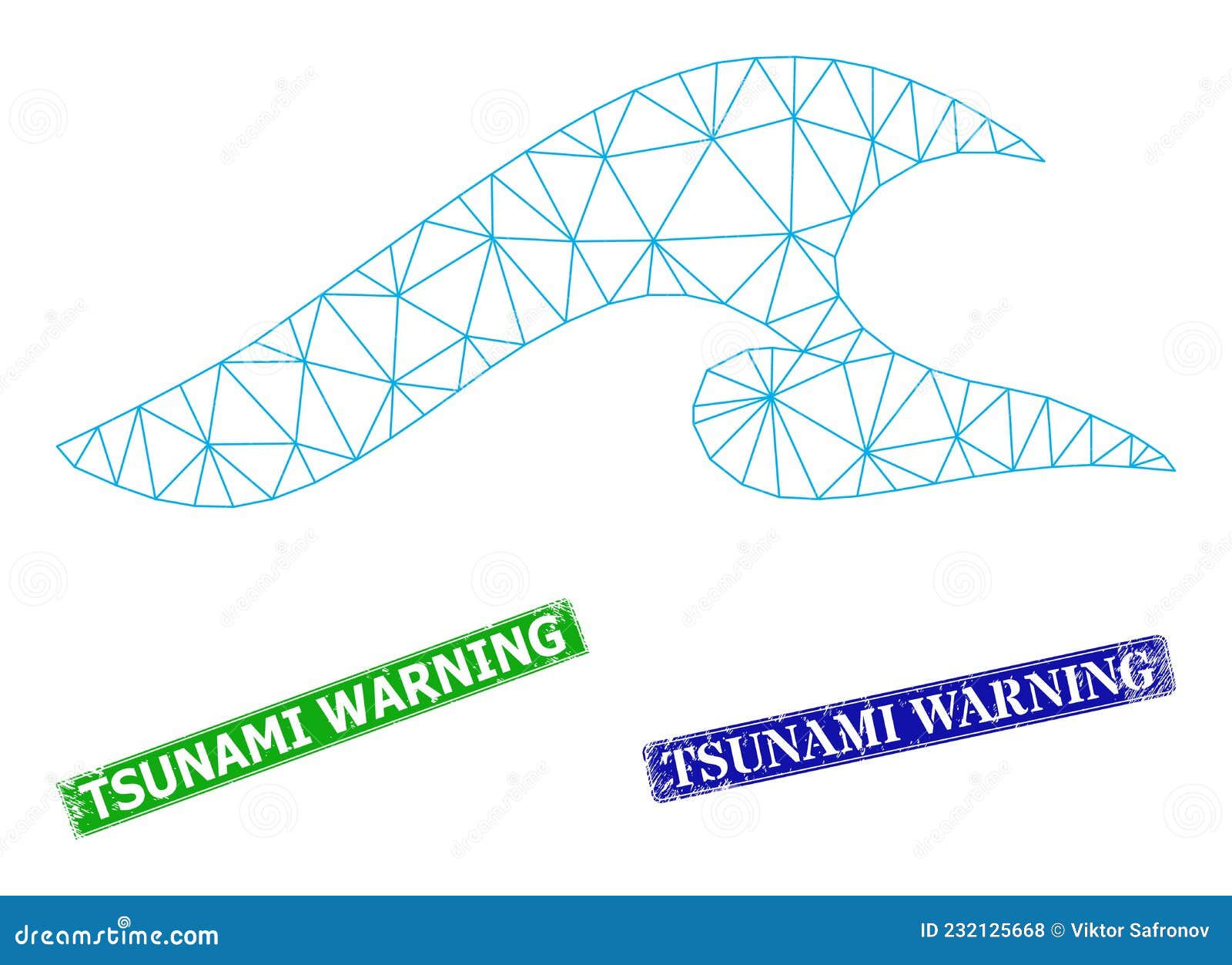 Rubber Tsunami Warning Stamps and Triangular Mesh Tsunami Icon Stock ...