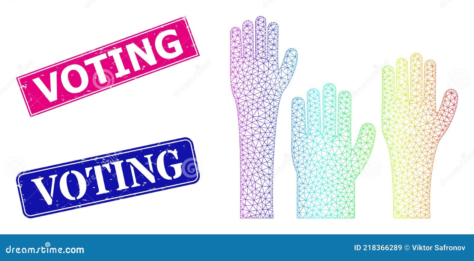 Rubber Voting Stamps and Rainbow Mesh Gradient Voting Hands Stock ...