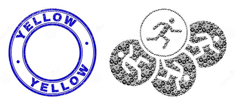 Rubber Yellow Watermark and Running Persons Recursion Mosaic of Self ...