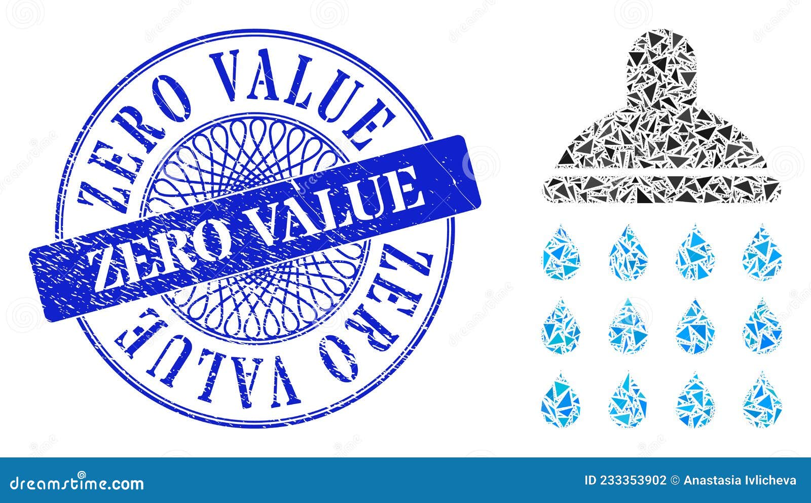 Rubber Zero Value Stamp Seal and Triangle Shower Mosaic Stock Vector ...